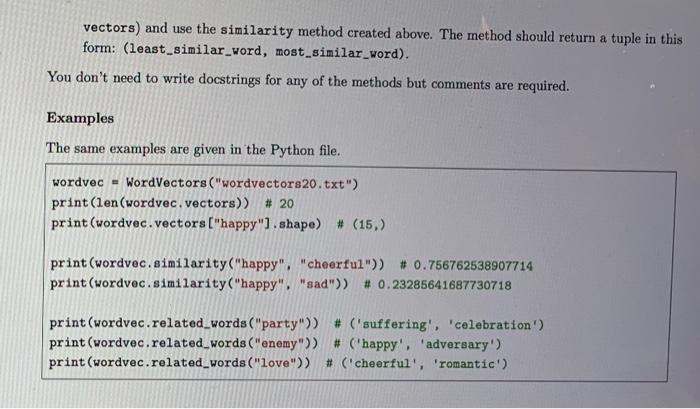 Solved Word Vectors (50 points) Filename: word_vectors.py | Chegg.com