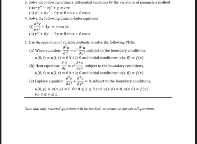 Solve the following ordinary differential equations | Chegg.com