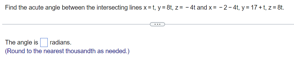 Solved Find the acute angle between the intersecting lines | Chegg.com