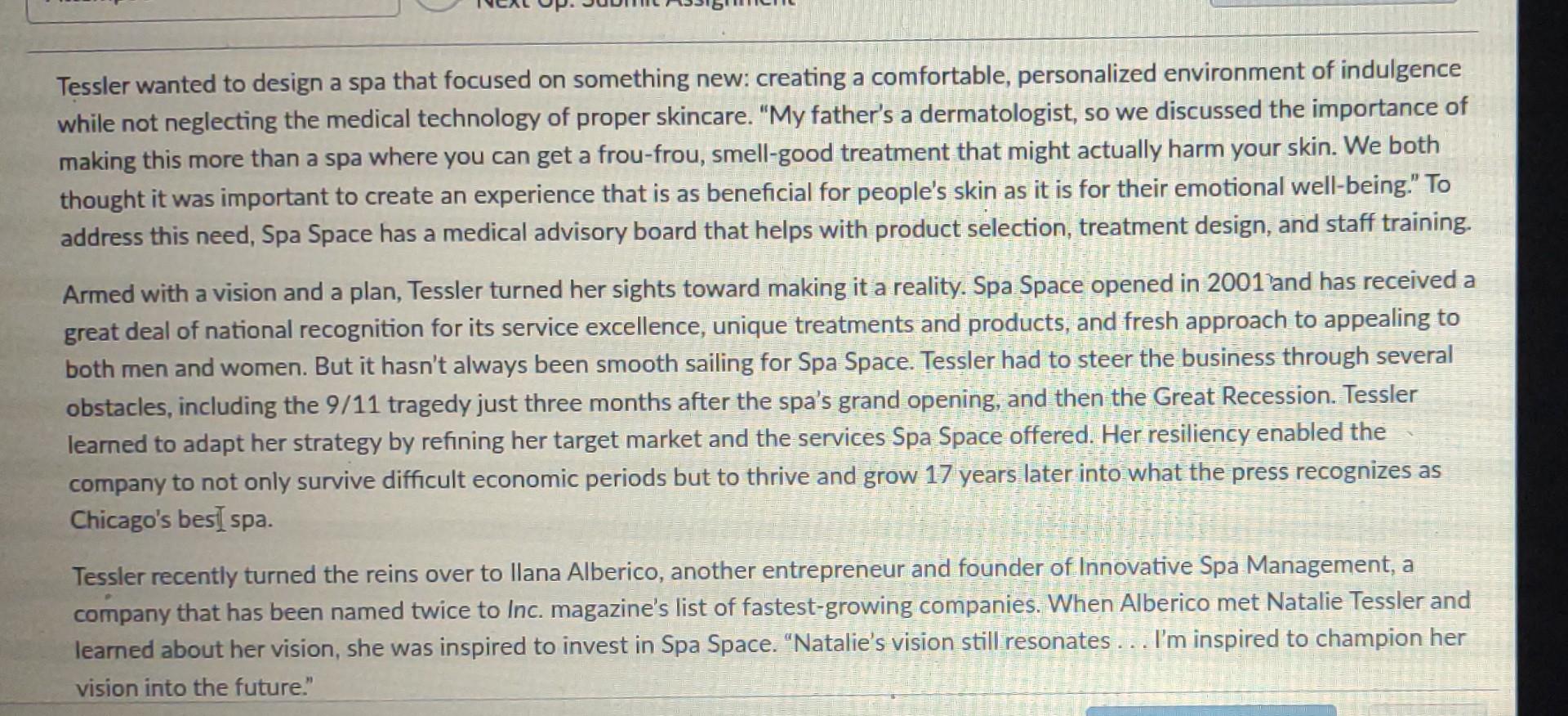 Solved Natalie Tessler has always had an entrepreneurial | Chegg.com