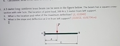 Solved A 3 -meter long cantilever brass beam can be seen in | Chegg.com