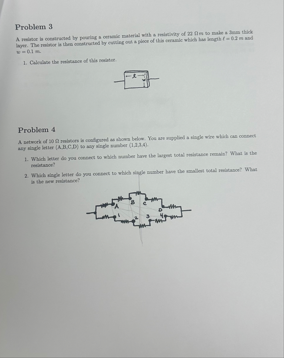 Solved Problem 3A resistor is constructed by pouring a | Chegg.com