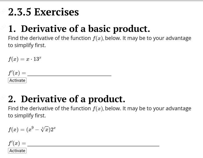 Solved 1. Derivative of a basic product. Find the derivative | Chegg.com