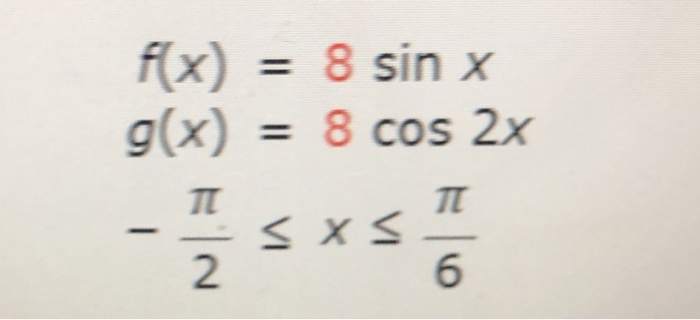 Solved f(x) = 8 sin x g(x) = 8 cos 2x TI TT sxs 2 6 | Chegg.com