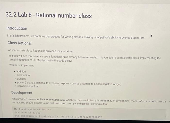 Solved 32.2 Lab 8 - Rational number class Introduction In | Chegg.com