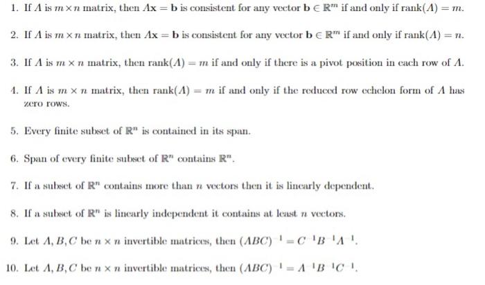 Solved 1. If A is mxn matrix, then Ax=b is consistent for | Chegg.com
