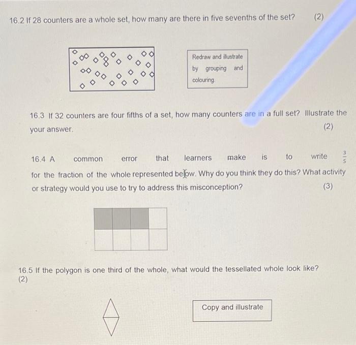 Solved 16.2 If 28 counters are a whole set, how many are | Chegg.com