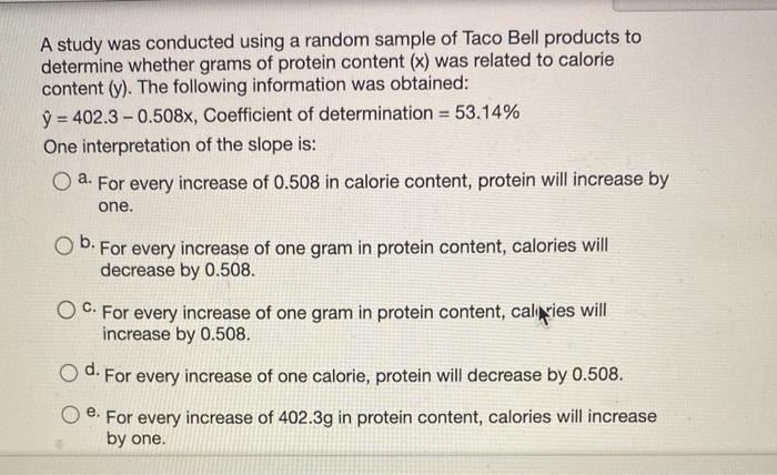 Solved A study was conducted using a random sample of Taco | Chegg.com