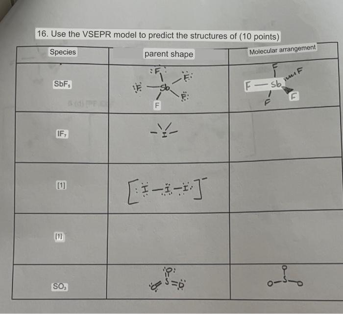 Solved 16. Use the VSEPR model to predict the structures of | Chegg.com