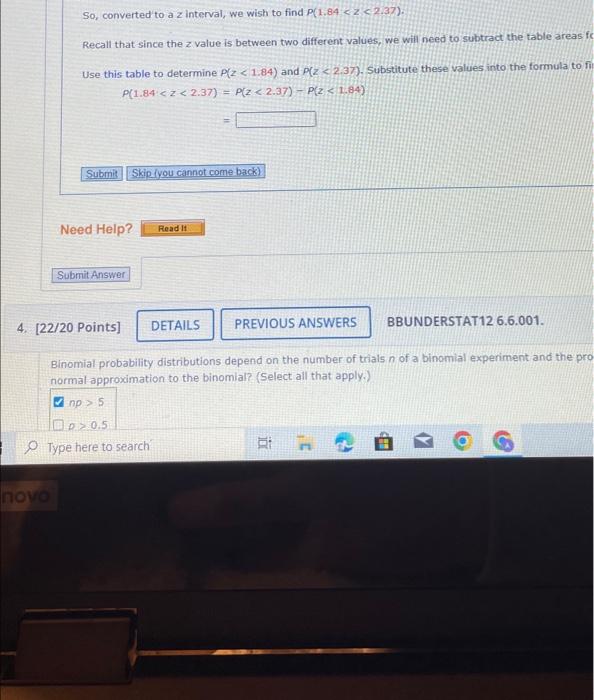 Solved So, converted to a z interval, we wish to find P(1.84 | Chegg.com