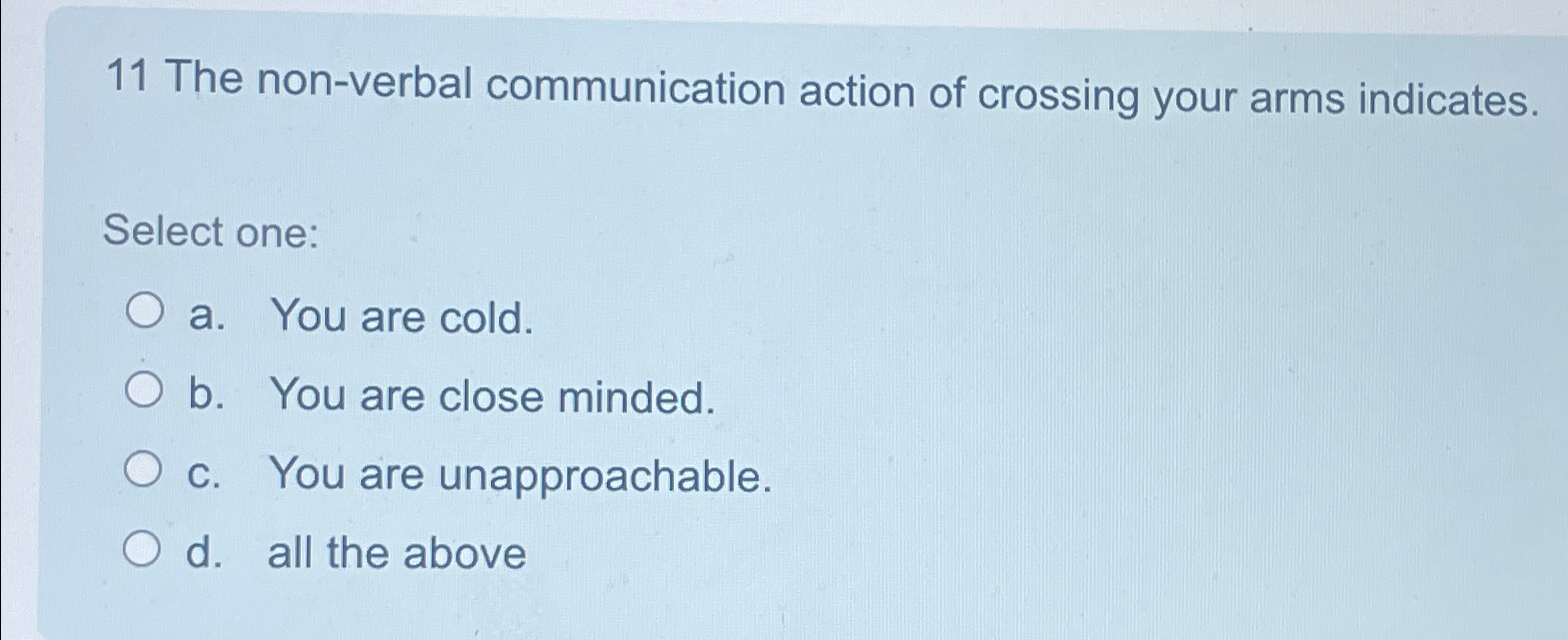 Solved 11 ﻿The non-verbal communication action of crossing | Chegg.com