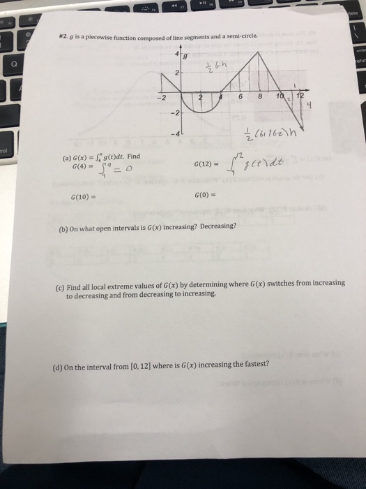Solved #2. g is a piecewise function composed of line | Chegg.com
