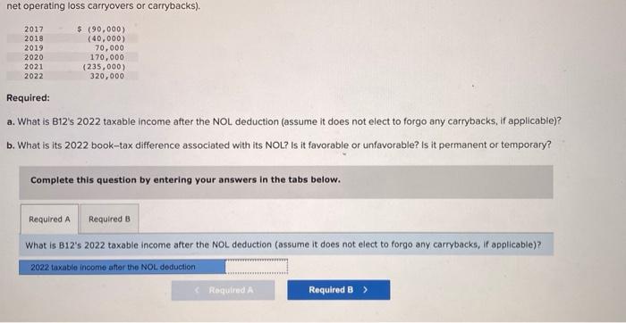Solved net operating loss carryovers or carrybacks). | Chegg.com
