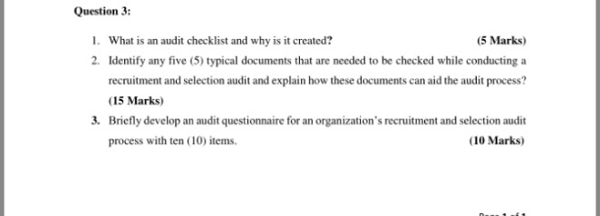 Solved Question 3: 1. What is an audit checklist and why is | Chegg.com