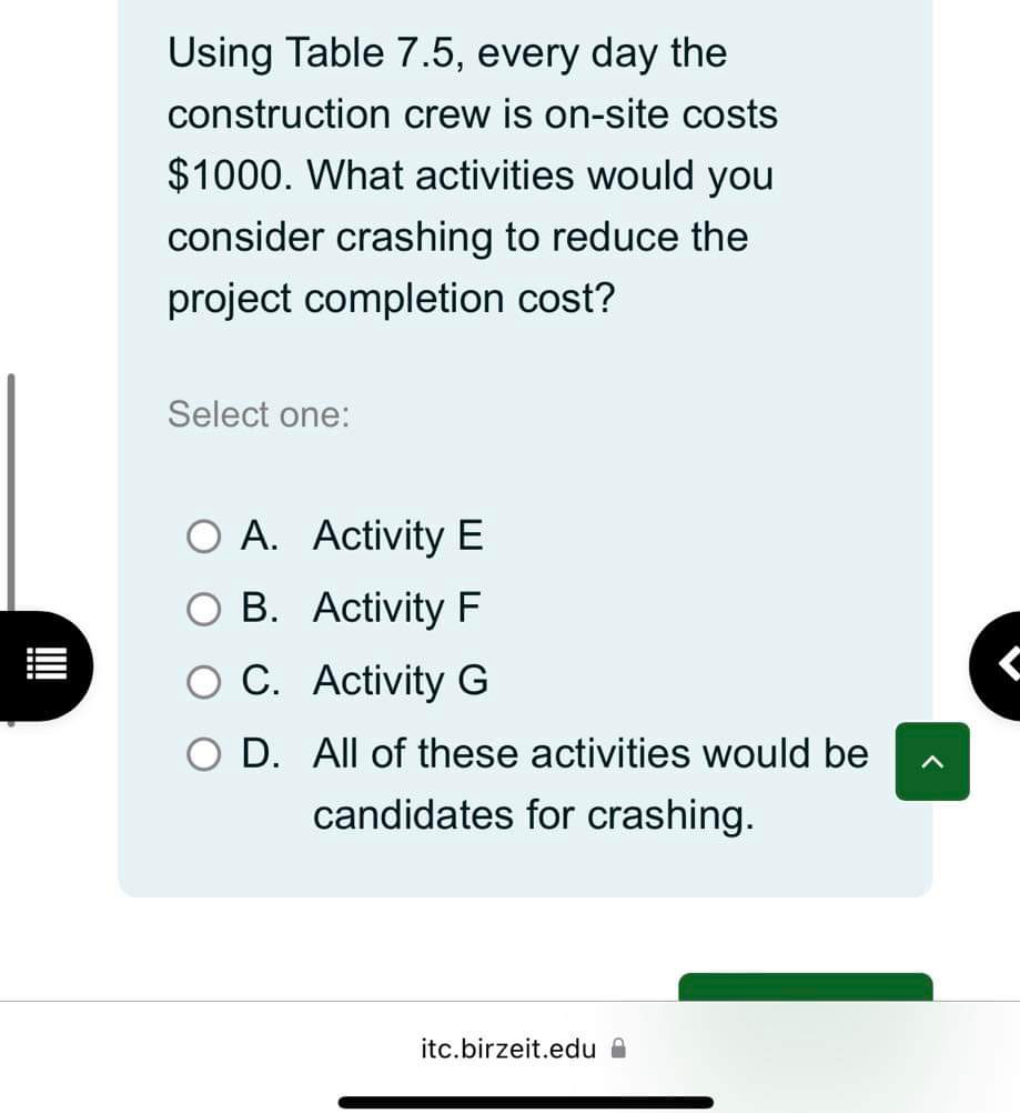 Solved Using Table 7.5, ﻿every day the construction crew is | Chegg.com
