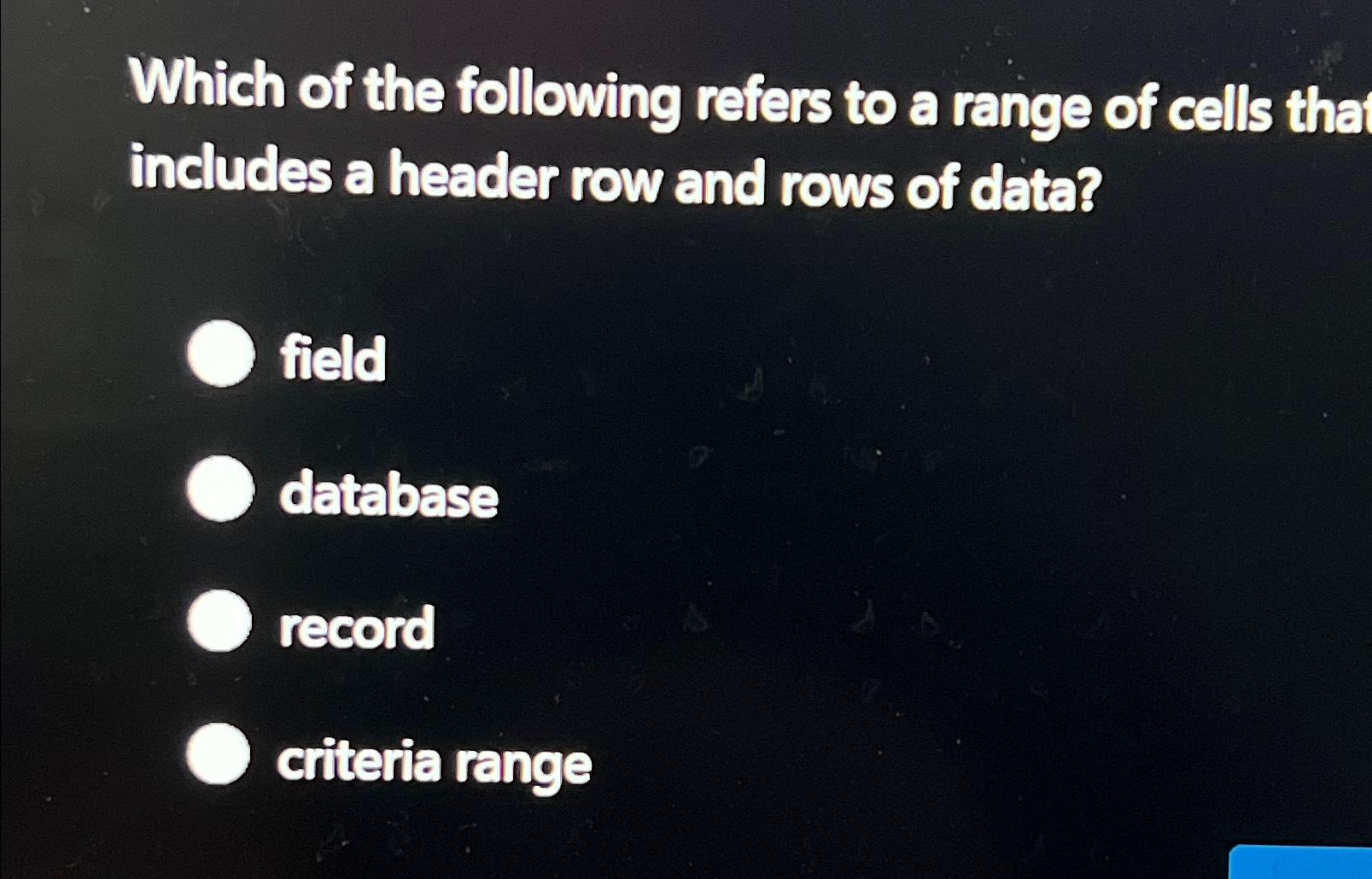 Solved Which of the following refers to a range of cells tha | Chegg.com