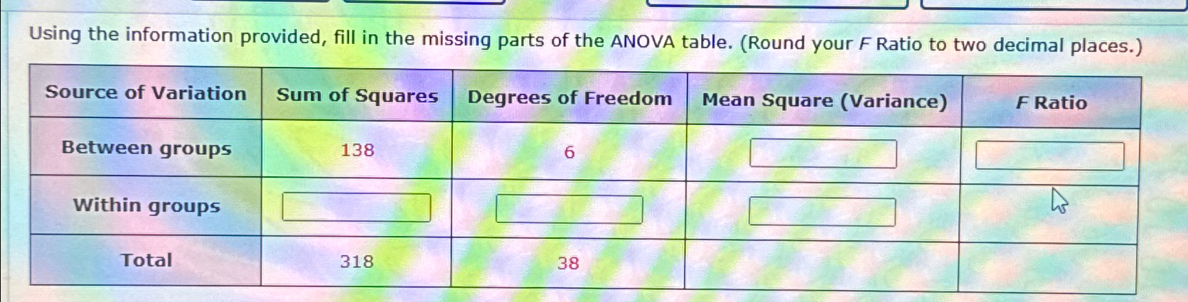 Using the information provided, fill in the missing | Chegg.com