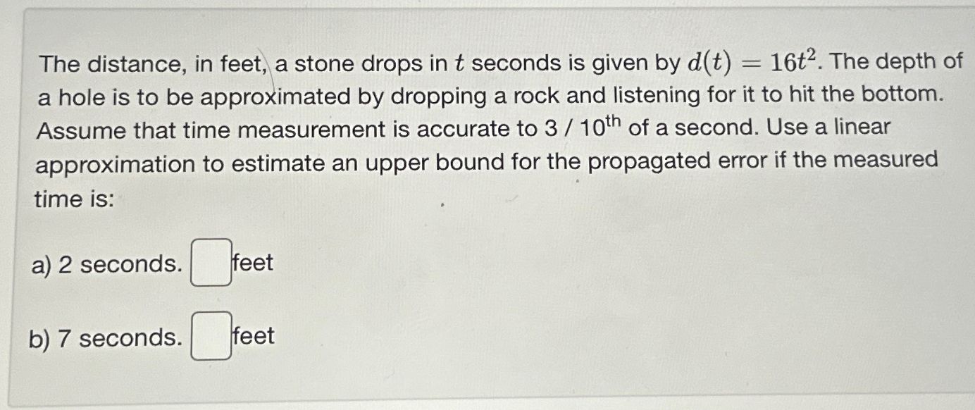 Solved The distance, in feet, a stone drops in t ﻿seconds is | Chegg.com