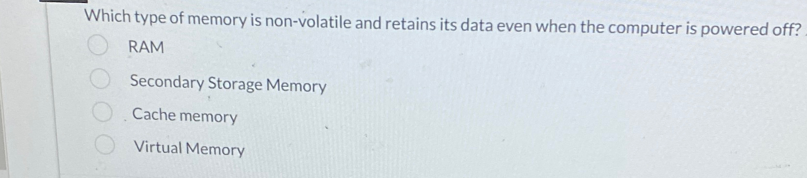 Solved Which type of memory is non-volatile and retains its | Chegg.com