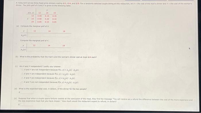 Solved (a) Cempute the inarginul pmef er x. Combute the | Chegg.com