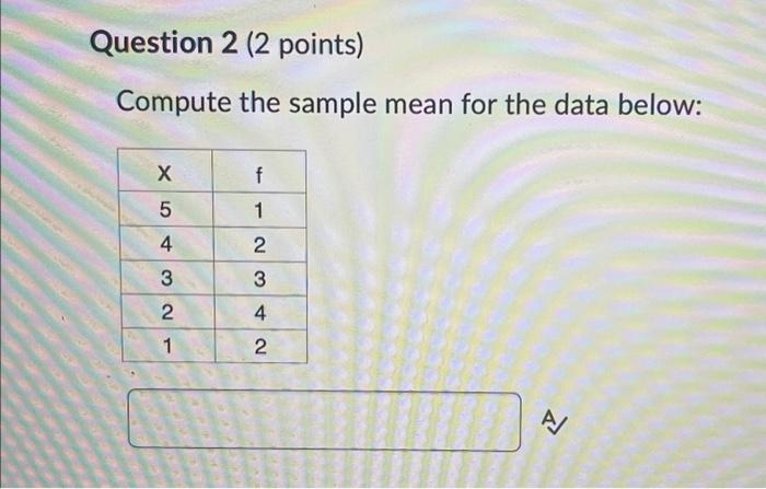 Solved Compute the sample mean for the data below: | Chegg.com