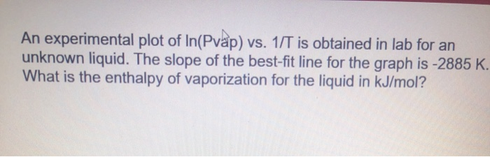 Solved An experimental plot of In(Pvap) vs. 1/T is obtained | Chegg.com