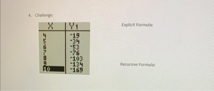 Solved 4. Challenge: Explicit Formula: Recursive Formula: | Chegg.com
