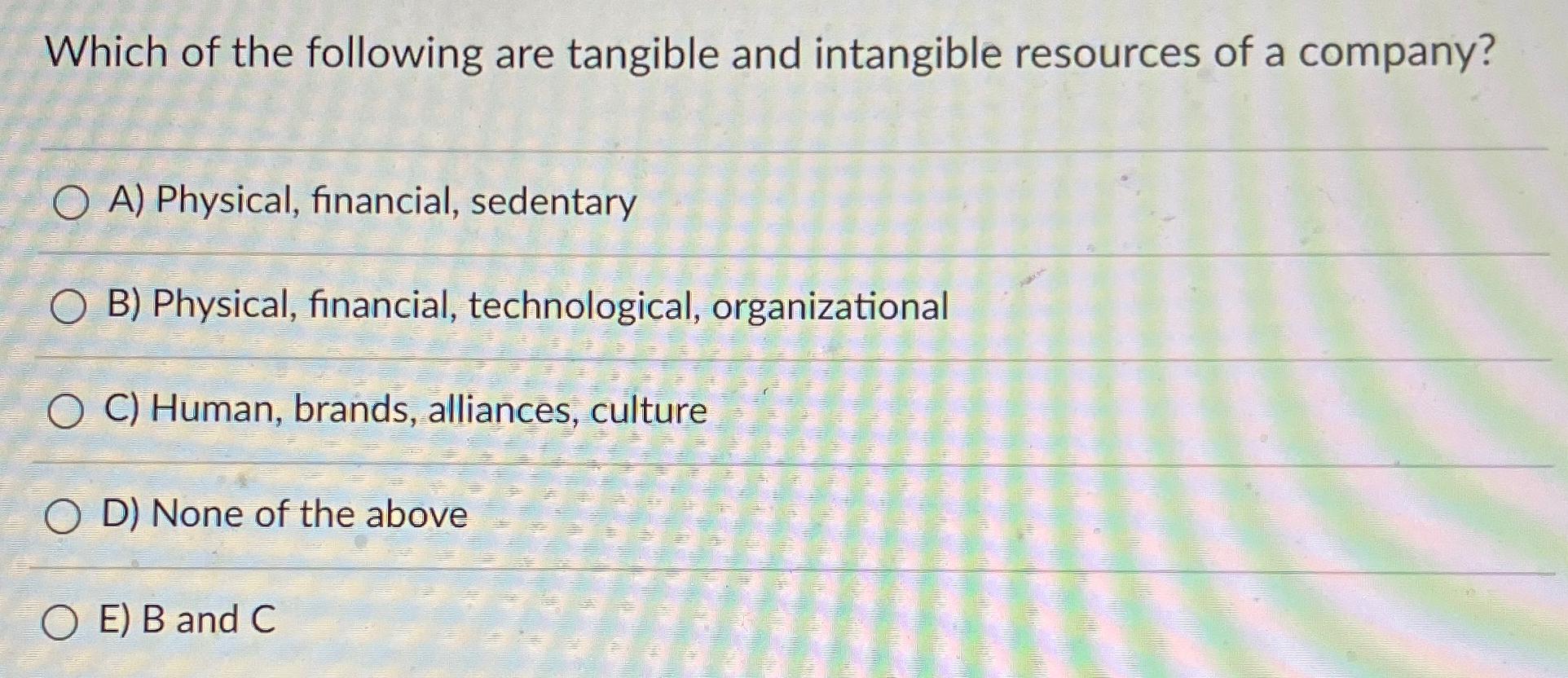 Which of the following are tangible and intangible | Chegg.com