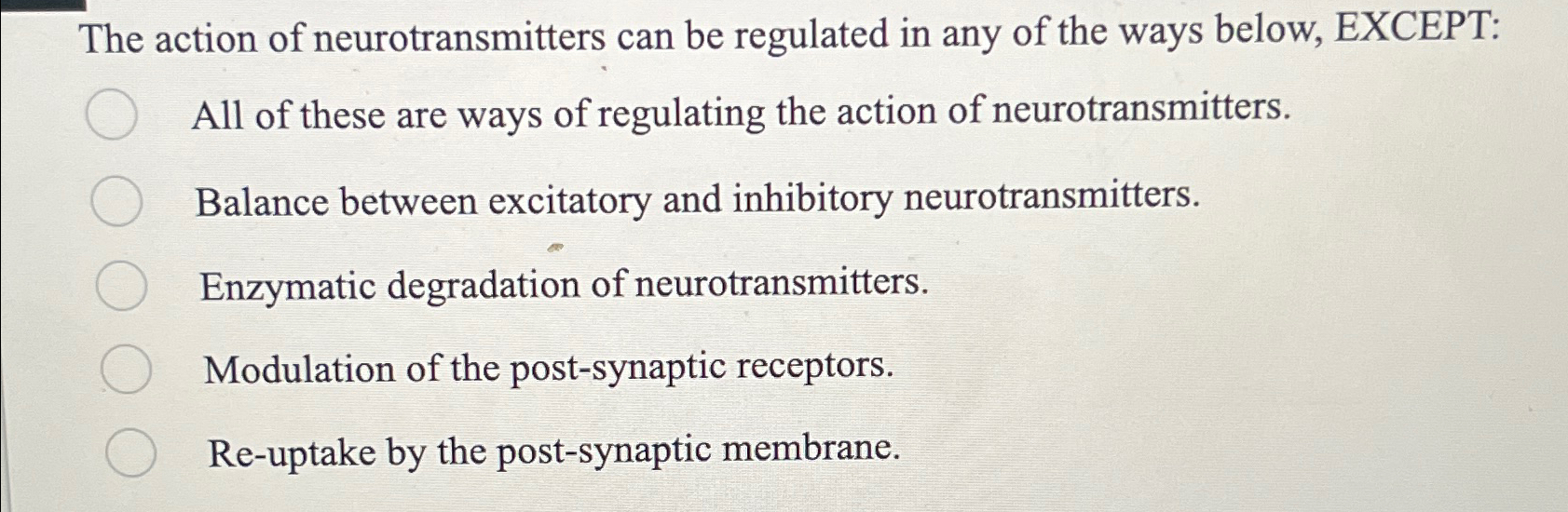 Solved The action of neurotransmitters can be regulated in | Chegg.com