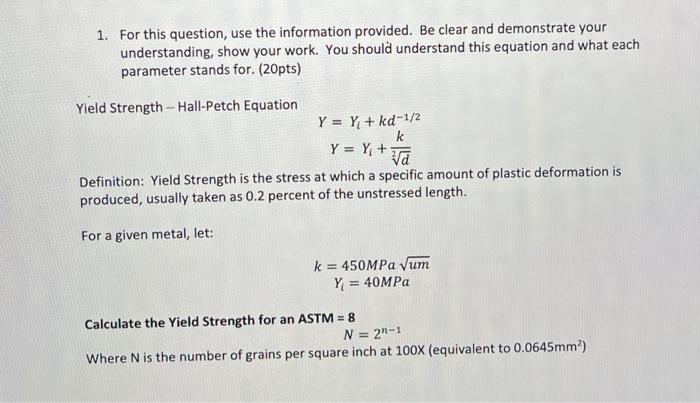 Solved 1. For this question, use the information provided. | Chegg.com
