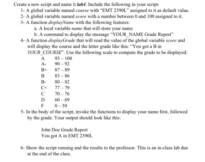 a. 10 Create a new script and name it lab4. Include | Chegg.com