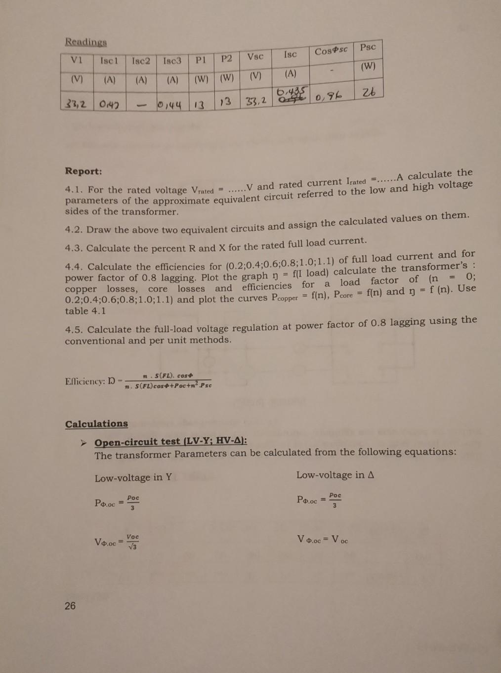Experiment 3: OPEN AND SHORT CIRCUIT TESTS OF A THREE | Chegg.com