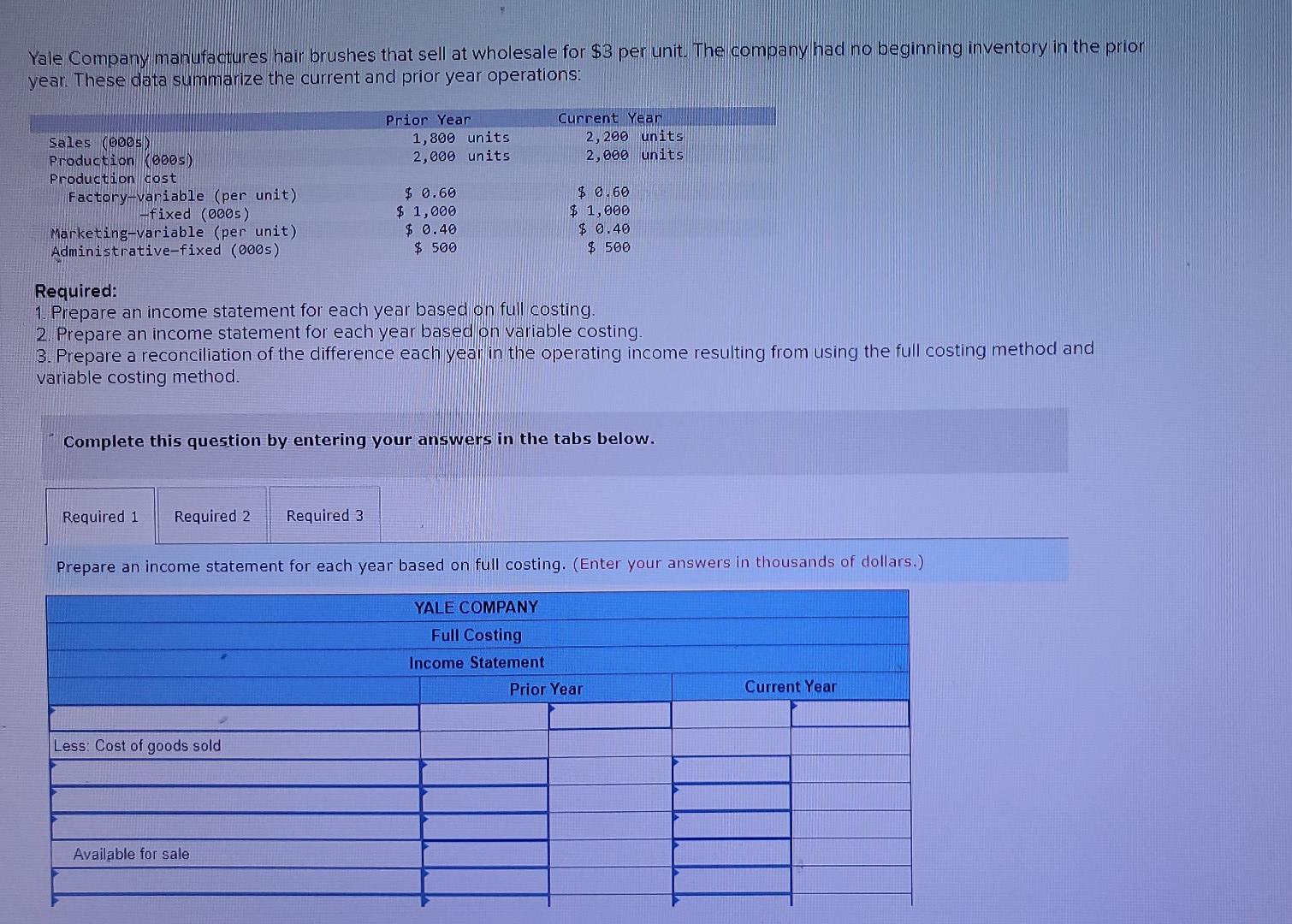 Solved Yale Company manufactures hair brushes that sell at | Chegg.com