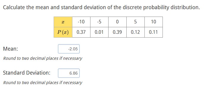 Solved Calculate the mean and standard deviation of the | Chegg.com