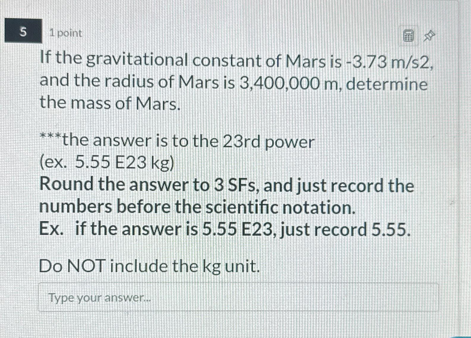 Solved 51 ﻿pointIf the gravitational constant of Mars is | Chegg.com