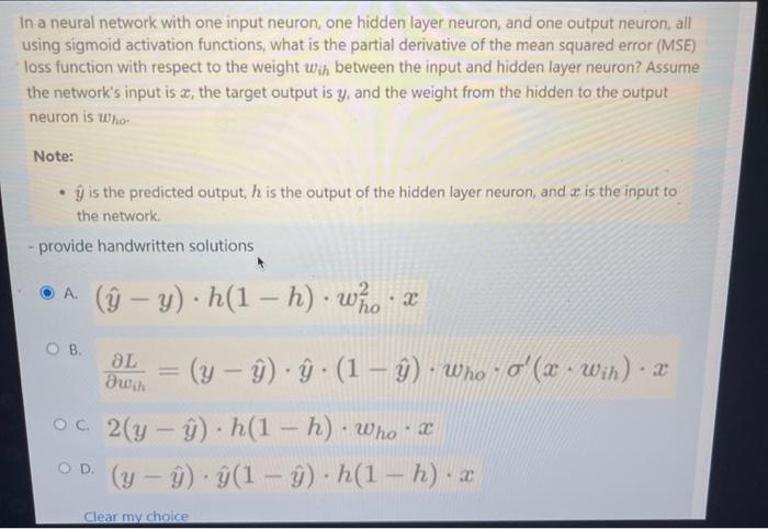 Solved In a neural network with one input neuron, one hidden | Chegg.com