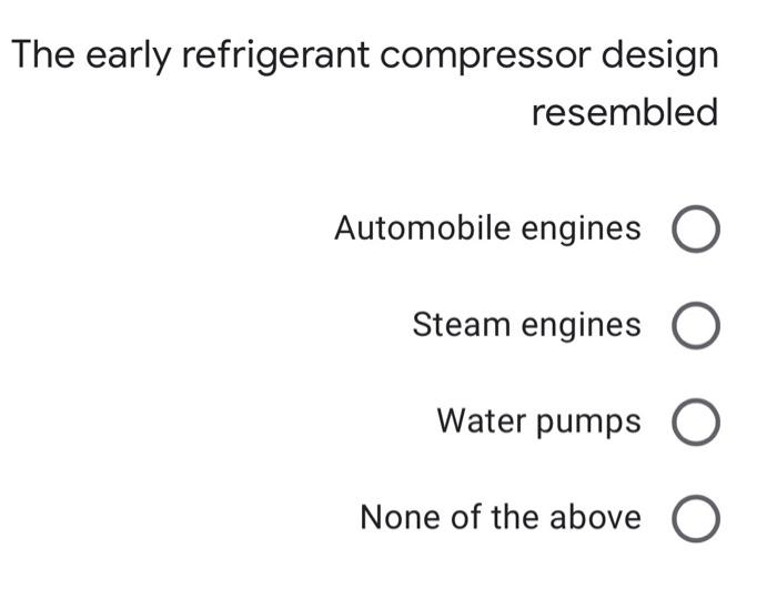 Solved The early refrigerant compressor design resembled | Chegg.com