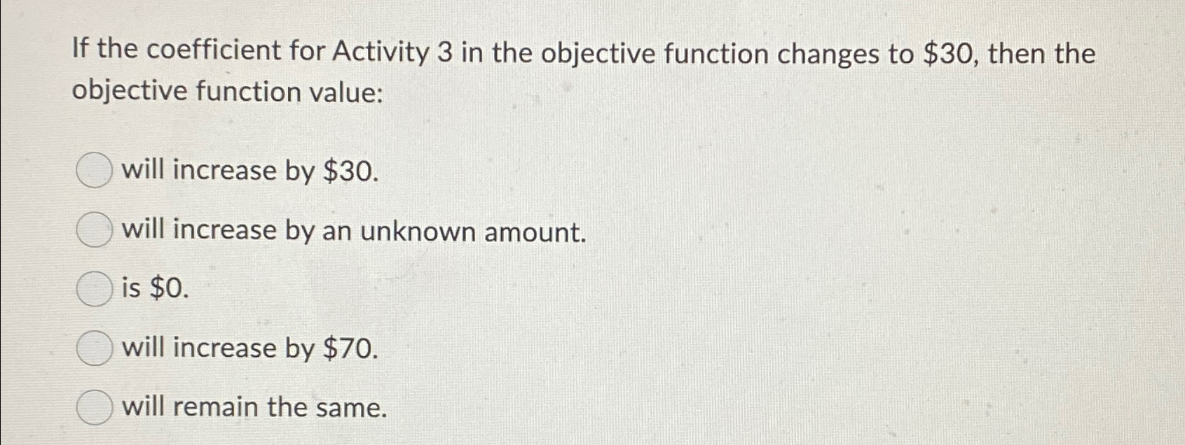 Solved If the coefficient for Activity 3 ﻿in the objective | Chegg.com