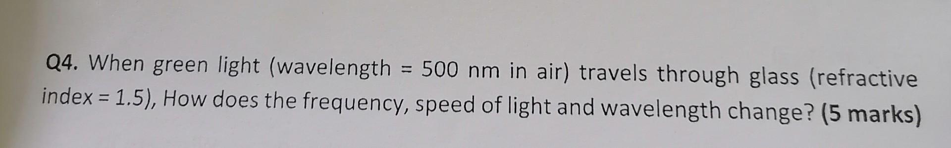 Solved Q4. When green light (wavelength =500 nm in air) | Chegg.com