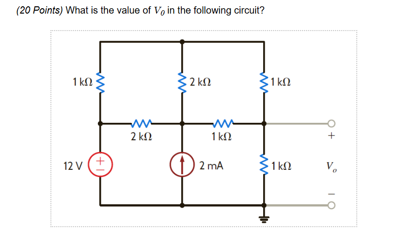 Solved (20 Points) What is the value of V0 in the | Chegg.com Solved (20 Points) What is the value of V0 in the | Chegg.com
