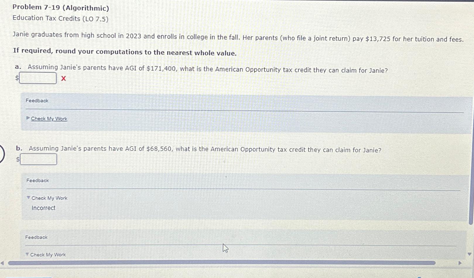 Solved Problem 7-19 (Algorithmic)Education Tax Credits (LO | Chegg.com