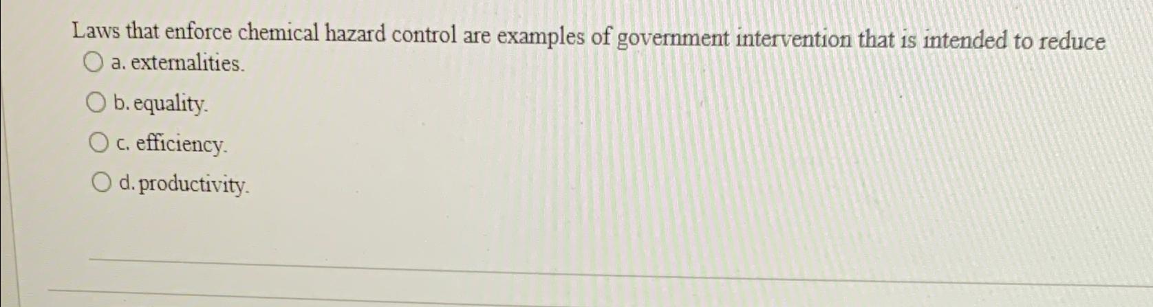 Solved Laws that enforce chemical hazard control are | Chegg.com