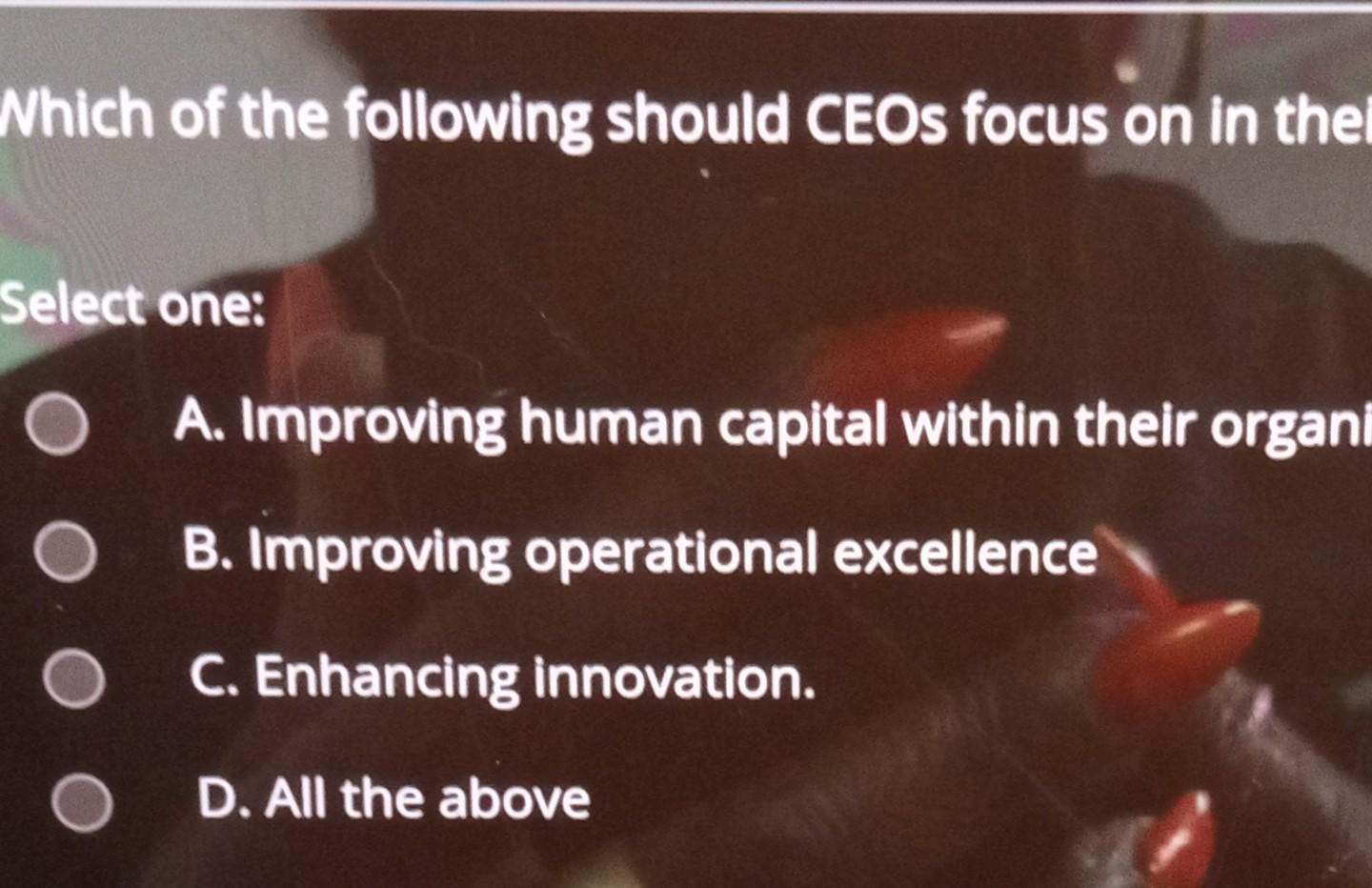 Which of the following should CEOs focus on in the | Chegg.com