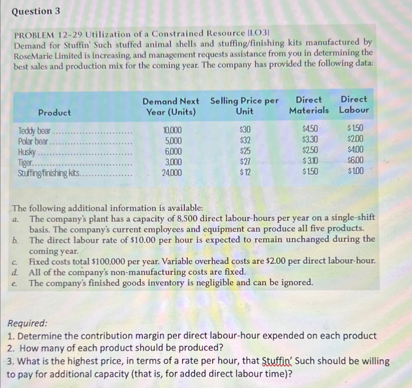 Solved Question 3PROBLEM 12-29 ﻿Utilization of a Constrained | Chegg.com