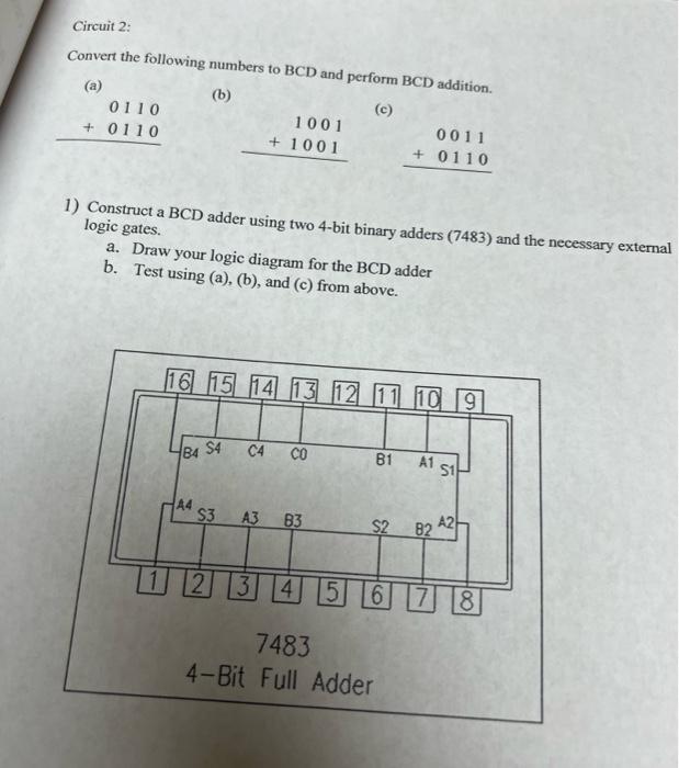 Solved Circuit 2: Convert the following numbers to BCD and | Chegg.com