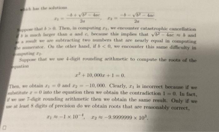 Solved Example 2.2.13 Consider the quadratic equation | Chegg.com