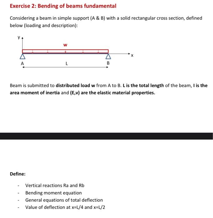Solved Exercise 2: Bending of beams fundamental Considering | Chegg.com