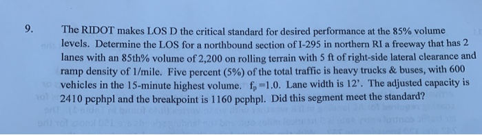 The RIDOT makes LOS D the critical standard for | Chegg.com