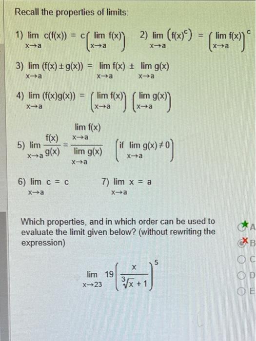 Solved Recall the properties of limits: 1) | Chegg.com
