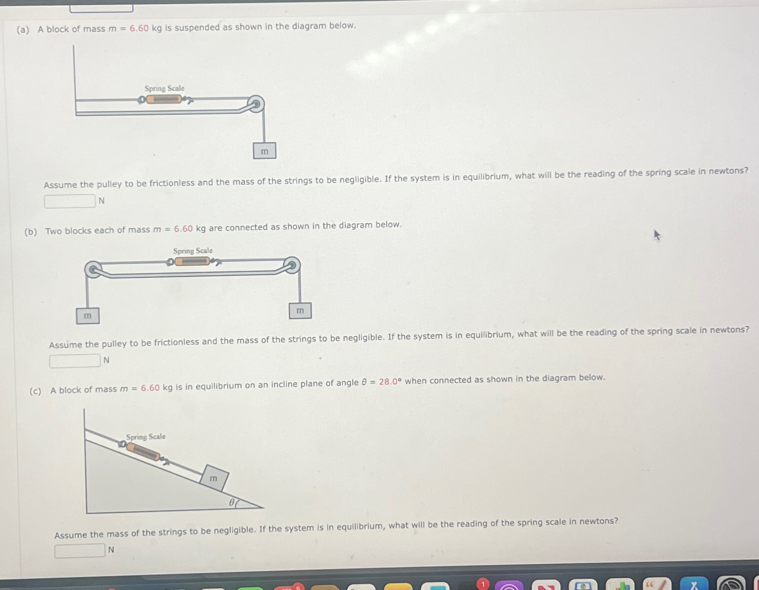 Solved (a) ﻿A block of mass m=6.60kg ﻿is suspended as shown | Chegg.com